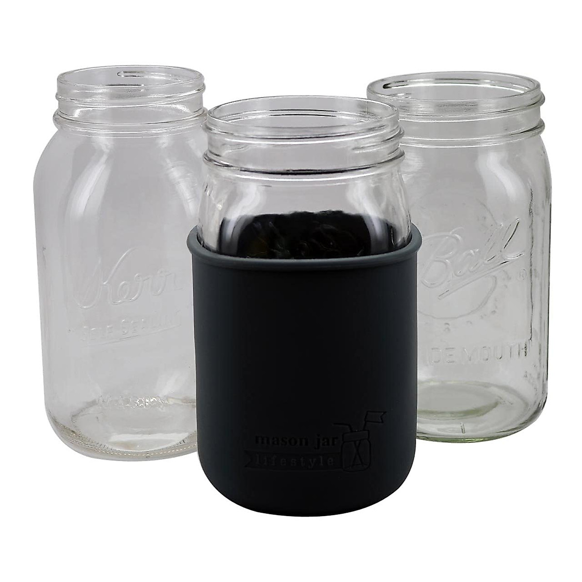 Quart 32oz Silicone Sleeves/Jackets for Protecting Ball, Kerr, Canning Jars by Mason Jar Lifestyle (Charcoal Gray, 2 Pack)