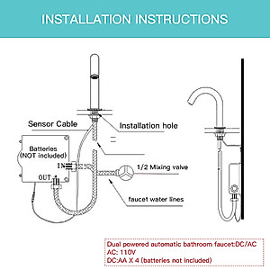 Automatic Bathroom Faucet Touchless Sensor Black Kitchen Faucet Medium Touch-Free Electric Motion Infrared Touchfree Faucet Bar Public Sink Faucet Aerator Spout Commercial AC/DC Power