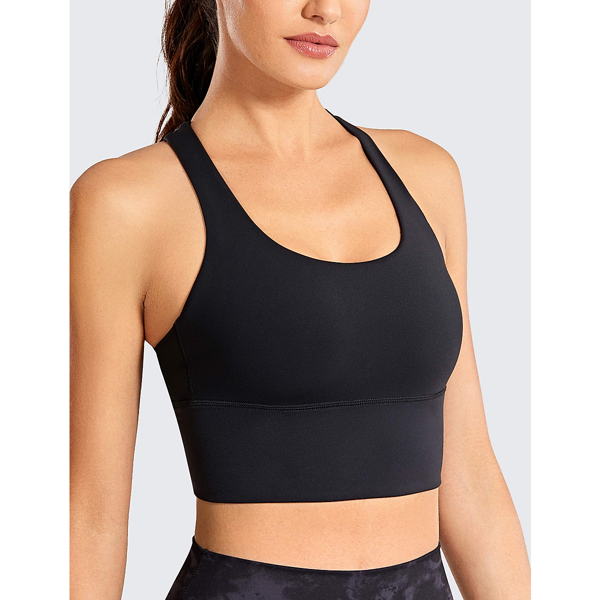 CRZ YOGA Strappy Longline Sports Bras for Women - Wirefree Padded Criss Cross Yoga Cropped Tank Tops Black Small