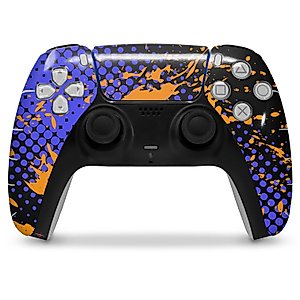 WraptorSkinz Skin Wrap compatible with Sony PS5 DualSense Controller Halftone Splatter Orange Blue (CONTROLLER NOT INCLUDED)
