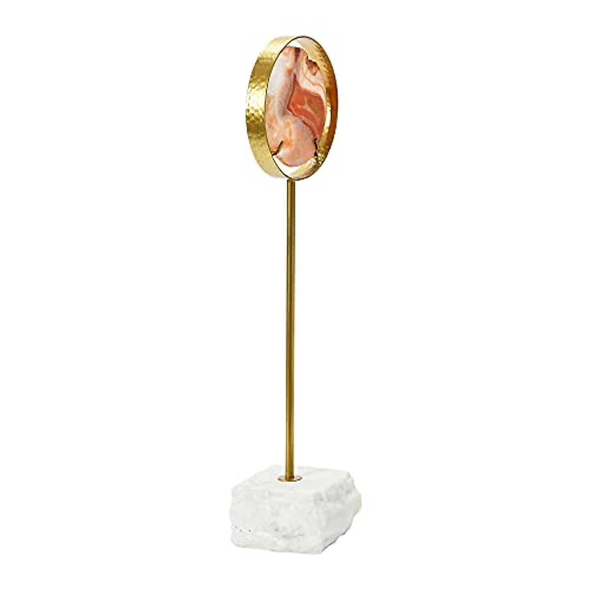 Main + Mesa Decorative Agate Slice Accent on Metal and Marble Stand, Marbled Orange