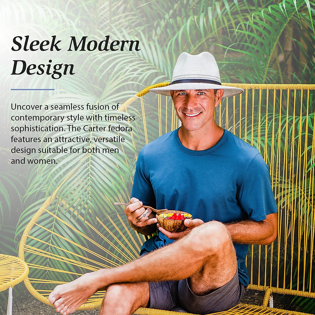 Wallaroo Hat Company Men’s Carter Fedora – UPF 50+ Sun Protection, Wide Brim, Packable Design and Adjustable Sizing – Sun-Smart Hat for Resort, Travel and Outdoor Events (Large/X-Large, Ivory/Stone)