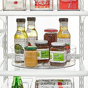 mDesign Plastic Kitchen Storage Bins with Handles and Lazy Susan Turntable Plastic Open Vented Spinner Combo Set for Kitchen, Pantry, Fridge/Freezer, Shelves, or Counter Organizing, Set of 5 - Clear