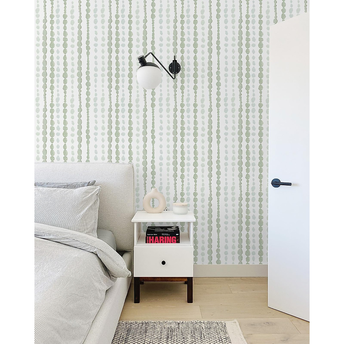 Naphite Green and White Peel and Stick Wallpaper Boho Contact Paper for Cabinets Striped Wallpaper for Bedroom Self Adhesive Removable Wallpaper Modern Dot Wallpaper Nursery Kids Wall Decor17.3 X78.7