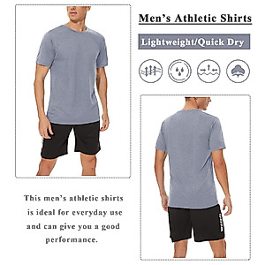 KEFITEVD Athletic Shirts for Men Breathable Quick Dry Gym Training Outdoor Running T-Shirt Short Sleeve Cool Shirt Light Grey