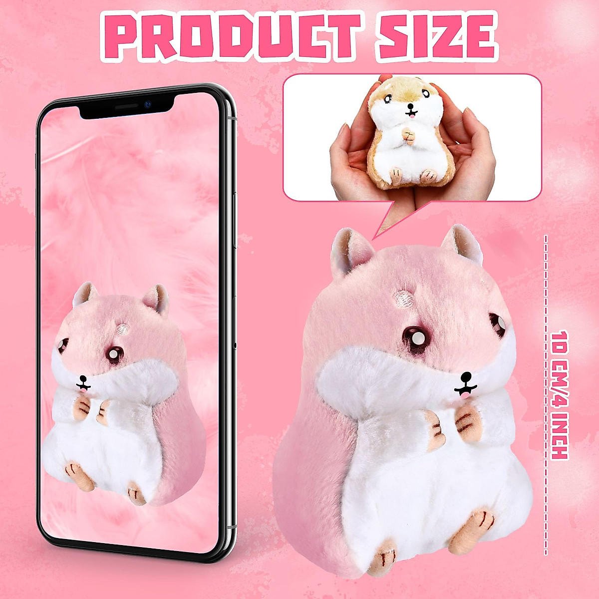 Chivao 10 Pcs Hamster Plush Stuffed Animal, Hamsters Plush Toys Hamster Toy Gift Keychain for Kids Birthday Party(Cute Colors)