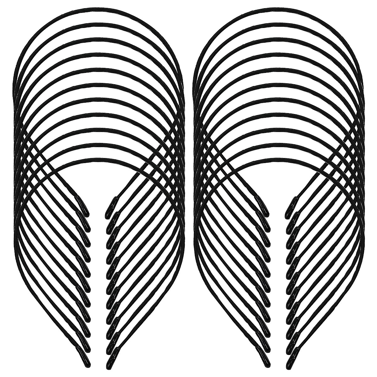 Lawie 20 Pack Black Satin Cloth Fabric Covered Thin Slim Hard Metal Headband 0.5CM Plain Wire Hair band Elastic Skinny Hair Hoop Holder Tiara Crown Base for Women Men Crafting DIY Accessories