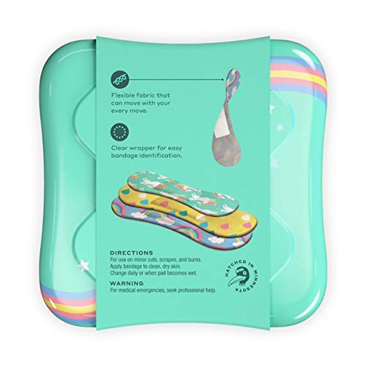 Welly Bandages | Adhesive Flexible Fabric Bravery Badges | Assorted Shapes for Minor Cuts, Scrapes, and Wounds | Colorful and Fun First Aid Tin | Unicorn Patterns - 48 Count