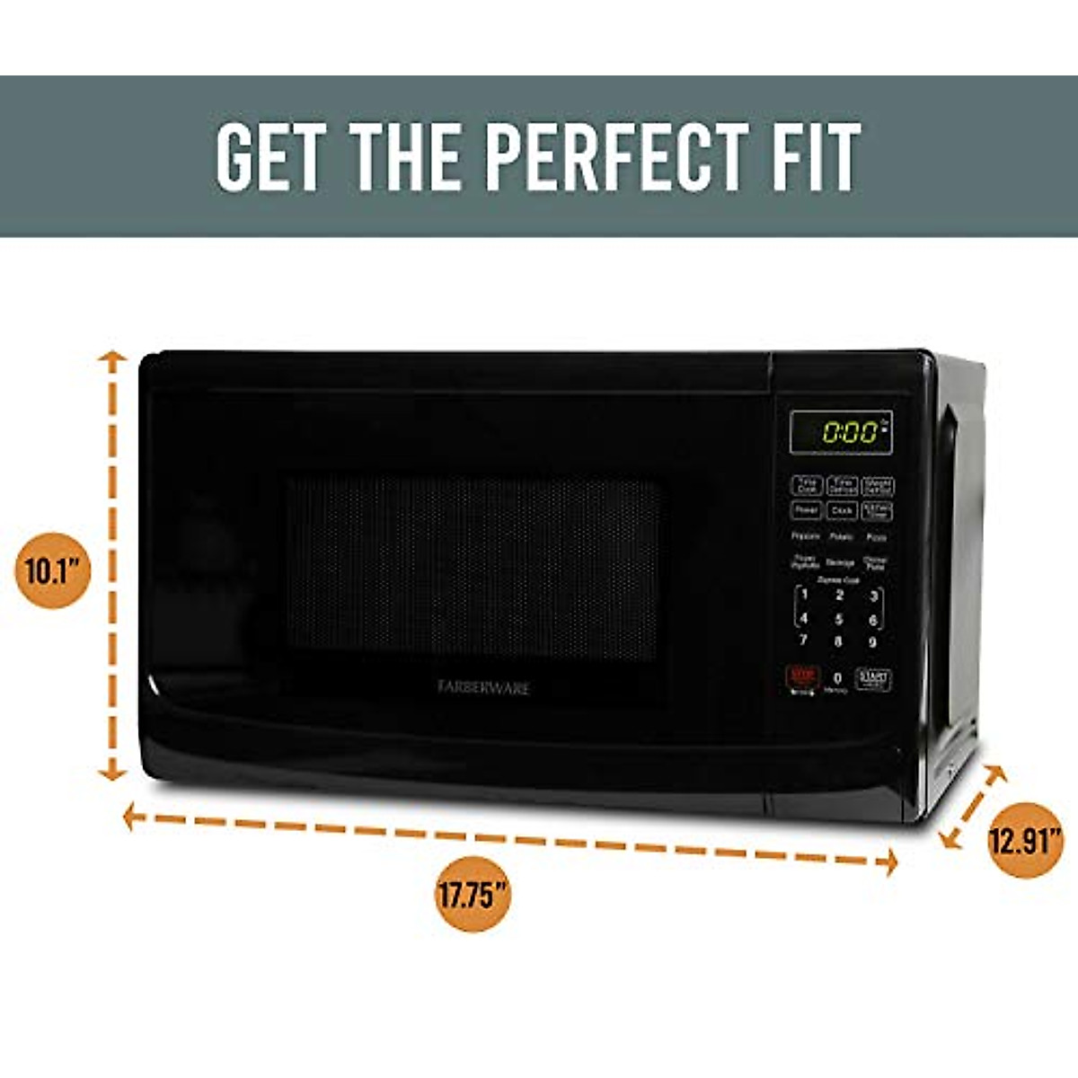 Farberware Compact Countertop Microwave Oven, 0.7 Cu. Ft. 700-Watt with LED Lighting, Child Lock, Easy Clean Grey Interior, Retro Black