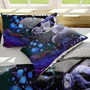 PONNYC Elf Frieren Duvet Cover Soft 3D Printed Bedding Set with Comforter Cover 3 Piece Set Includes 2 Pillowcases and 1 Duvet Cover Machine Washable (08,Twin (68"x86"))