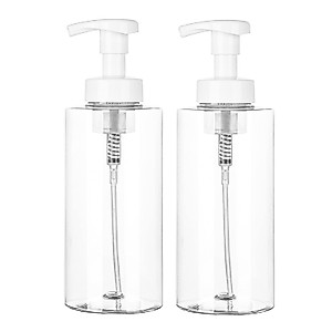 UUJOLY Foaming Soap Dispenser, 17 OZ Refillable Plastic Soap Pump Bottle for Liquid Soap, Shampoo, Body Wash, 2 Pcs, Clear