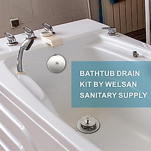 All Metal Tub Drain and Overflow Kit with Single Hole Overflow Faceplate, Welsan Universal Lift & Turn Bathtub Drain Kit with Fine/Coarse Thread Conversion Twist Trim Kit Assembly-Brushed Nickel