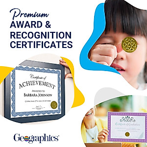 Geographics Self-Adhesive Gold Foil Seals, Assorted Embossed Emblems, 1.25 inch Diameter, 54 per Pack