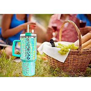 Holographic Leopard Tumbler 40 oz with Handle, Water Bottle, Gifts for Women & Men, Insulated Cup with Lid and Straw, Simple Modern, Water Bottles & Stanley Cups Trending Tumbler Gift 3D Green