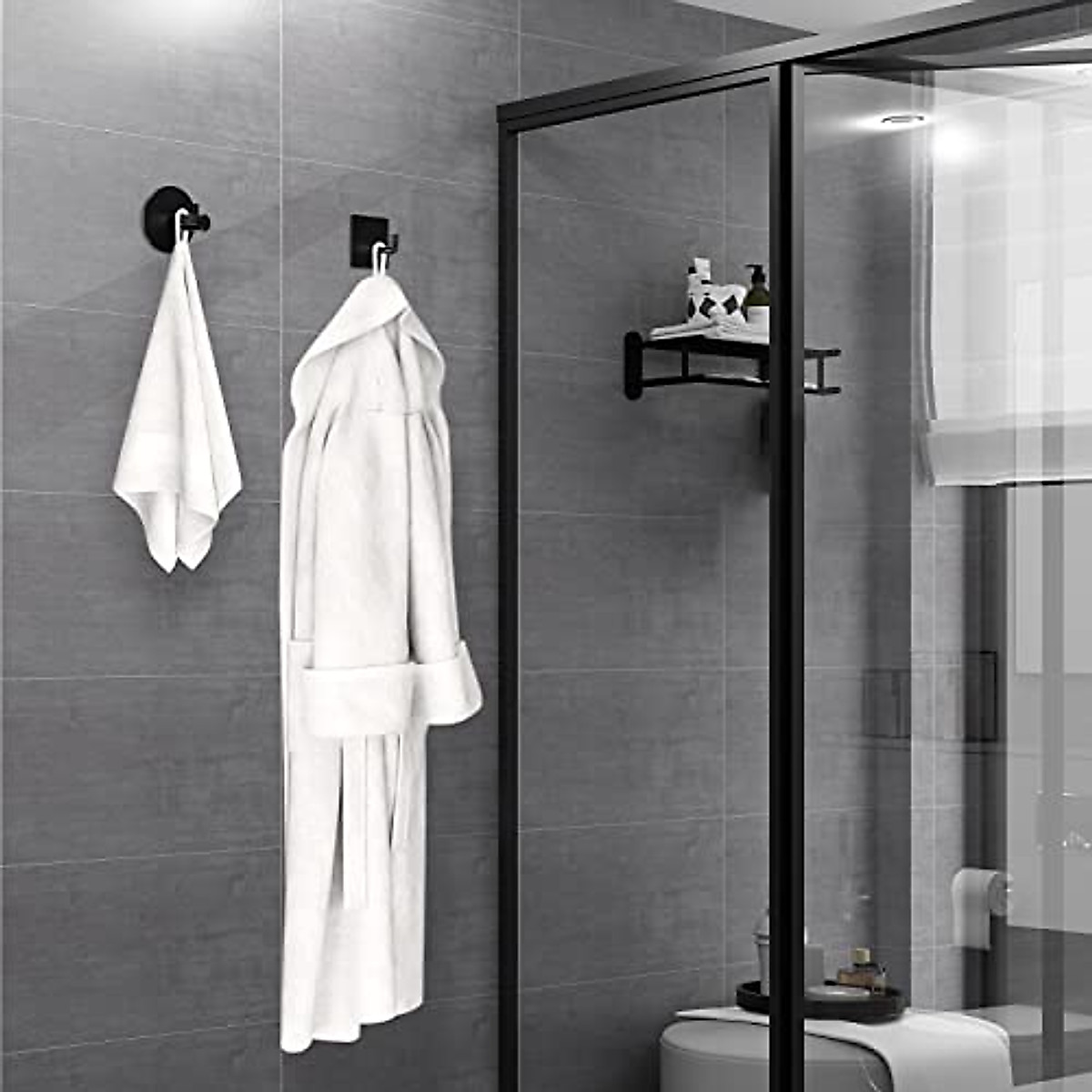 Stondino 6 Pcs Adhesive Hooks Command Hooks for Hanging Towel Hooks Command Strips Heavy Duty Shower Hooks for Inside Wall Hooks for Hanging Coat Hat Robe Hook Rack Wall Bedroom Kitchen