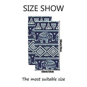 Vantaso Bath Hand Towels Set of 2 Vintage Ethnic Elephants，Soft Absorbent Washcloths Towel for Bathroom Kitchen Hotel Gym Spa