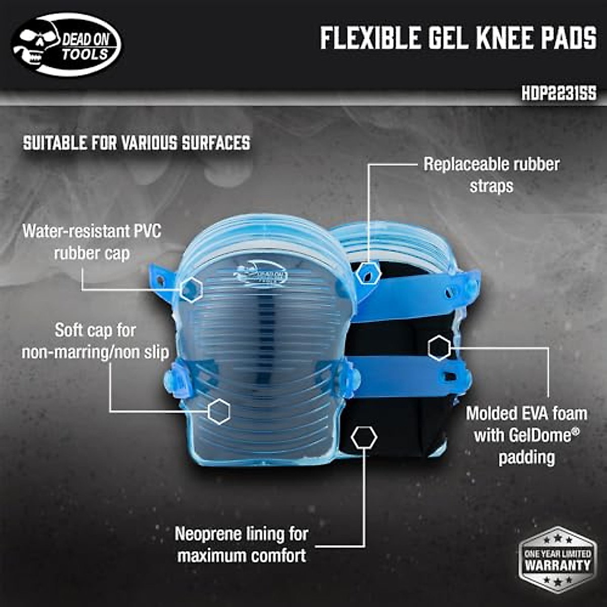 Dead On Tools HDP223155 Gel Flexible Knee Pads, Blacks