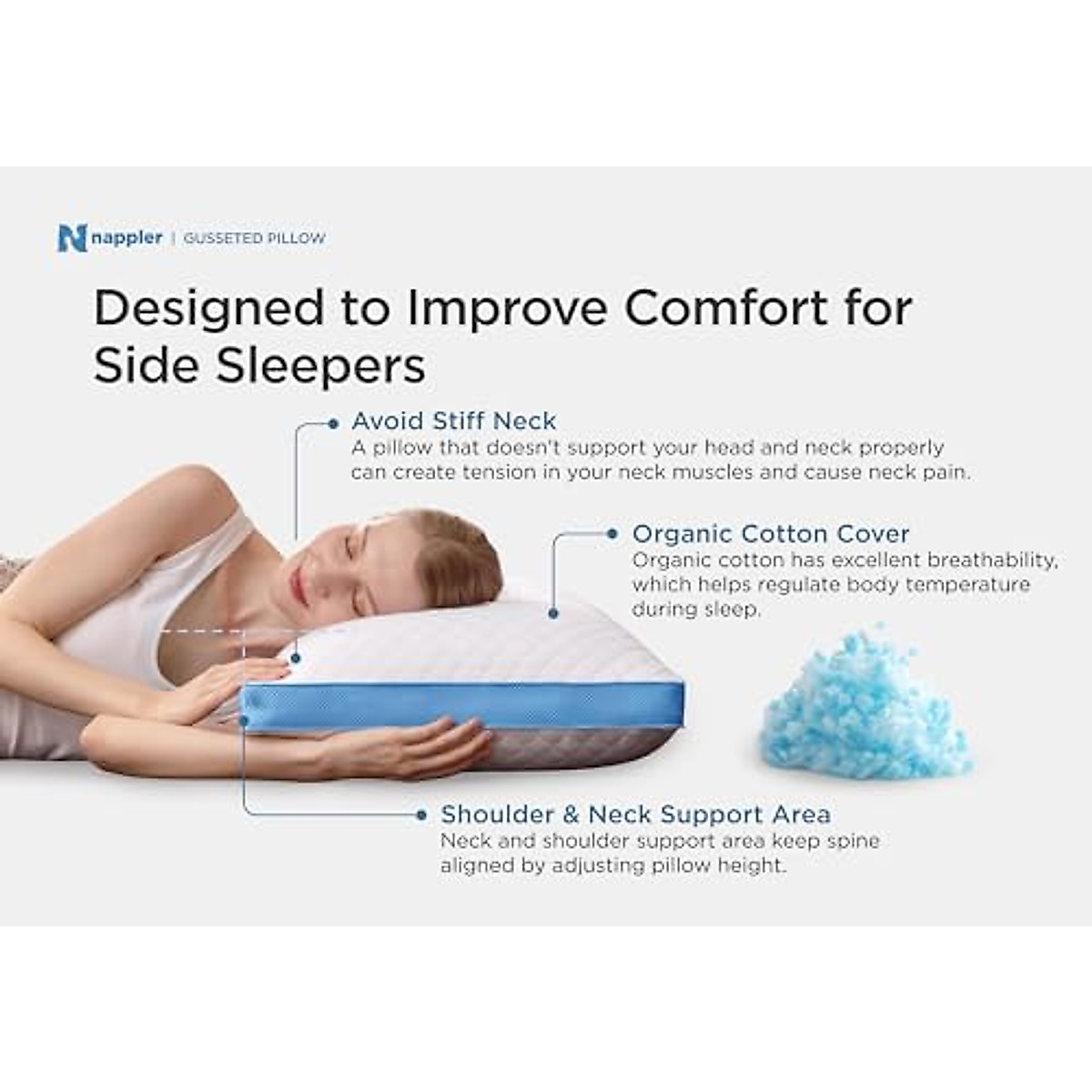 Nappler Side and Back Sleeper Pillow for Neck and Shoulder Pain Relief - Shredded Memory Foam Bed Pillow for Sleeping - 100% Adjustable Fill - King Size - Modal Washable Case. Extra Fill Included