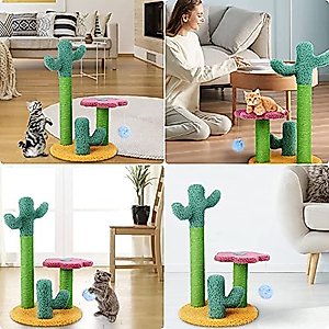 TNELTUEB Cat Scratching Post, Sisal Cat Scratching Post with 3 Different Height Poles and Hanging Ball Cat Interactive Toy for Tiny Kitten Cats Indoor Climbing Playing, Gift for Kitten