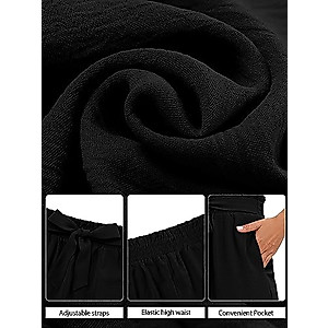 Sucolan Black Wide Leg Pants for Women Lightweight High Waisted Palazzo Work Pants Dressy Casual Adjustable Tie Knot Loose Trousers with Pockets XL