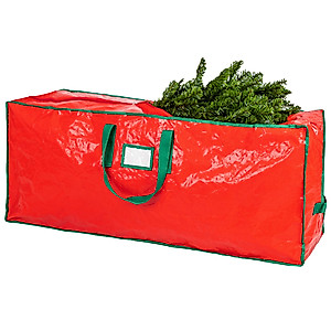 Christmas Tree Storage Bag - Stores a 9-Foot Artificial Xmas Holiday Tree. Durable Waterproof Material to Protect Against Dust, Insects, and Moisture. Zippered Bag with Carry Handles. (Red)
