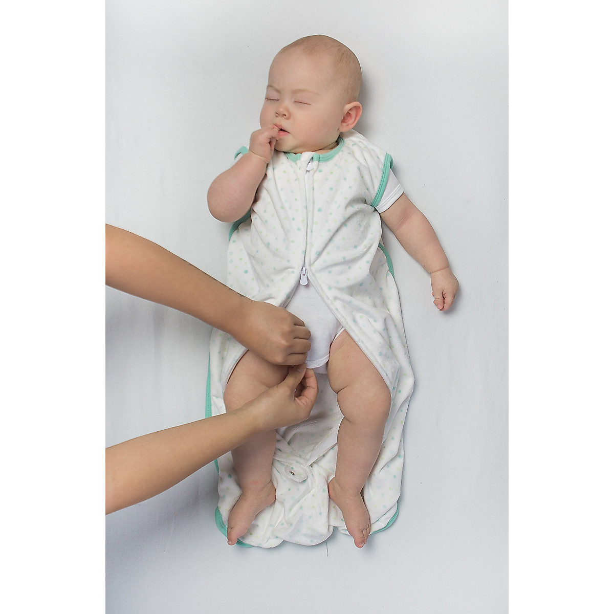 Amazing Baby Microfleece Sleeping Sack, Wearable Blanket with 2-Way Zipper, Use After Swaddle Transition, Playful Dots, SeaCrystal, Large 12-18 Month