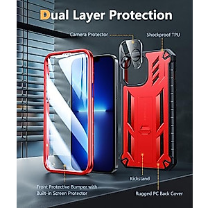 FNTCASE for iPhone 13 Pro-Max Case: Military Grade Shockproof Protective Phone Cover with Kickstand - Dual Layer Full Protection Matte Textured Drop Proof Heavy Duty Hard Cases - 6.7 Inch Red