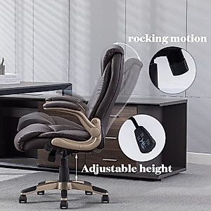 CHIZZYSIT Home Office Chair，Light Luxury Metal managerial Chairs & Executive Chairs，Tilt Function PU Leather Office Desk Chair with Leather flip armrest