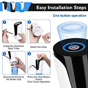 ZOOY 5 Gallon Water Dispenser Pump, Electric Water Bottle Pump USB Charging, Portable Camp Water Jug Dispenser Pump for Camping, Home, Office, Travel - Fits 2-5 Gallon Water Jugs Pump (White)