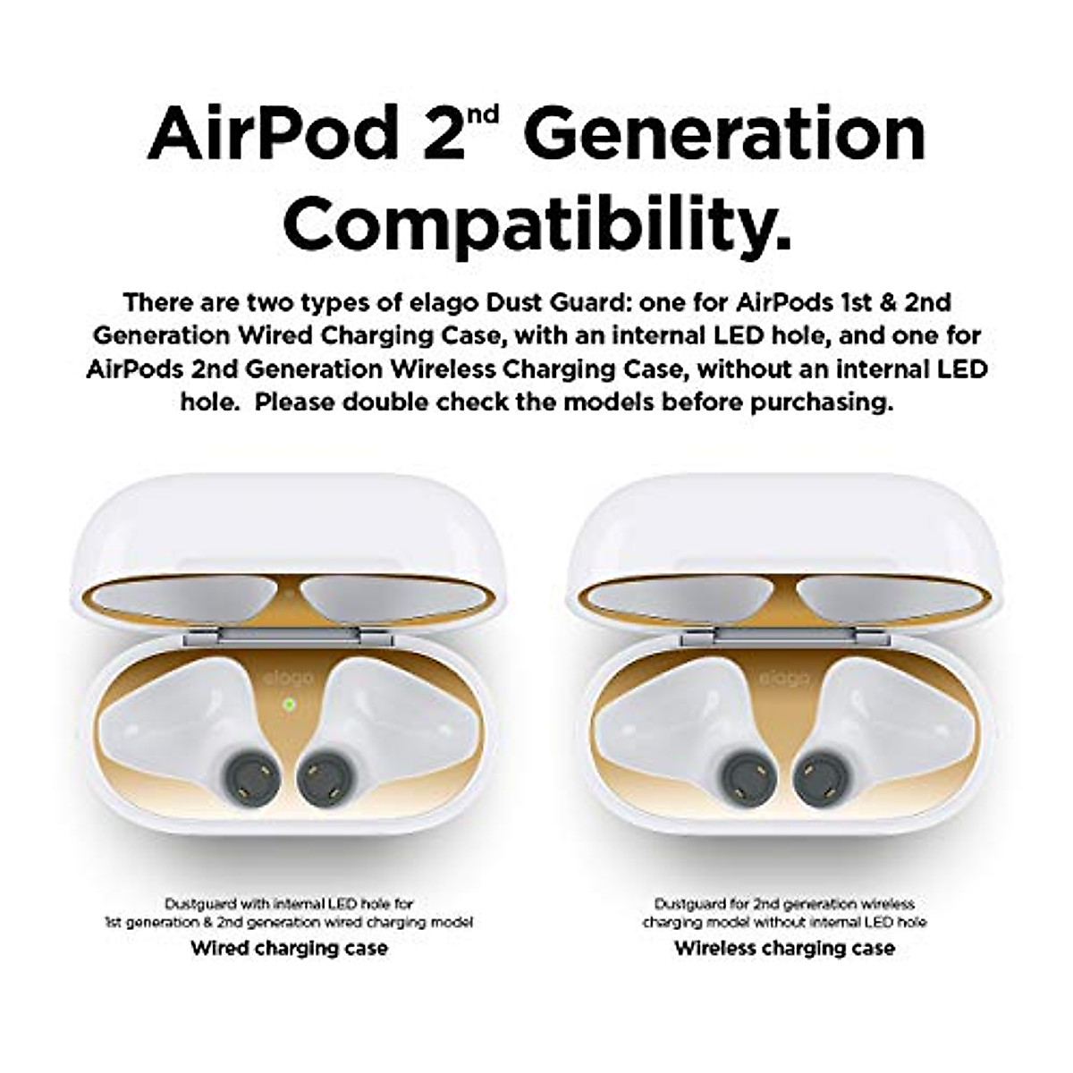 elago AirPods 2 Dust Guard (Gold, 2 Sets) Dust-Proof Metal Cover, Luxurious Finish, Watch Installation Video - Compatible with Apple AirPods 2 Wireless Charging Case [US Patent Registered]
