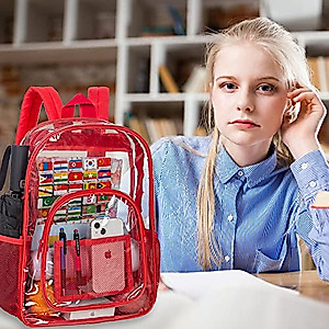 Clear Backpack, Transparent Bookbag Heavy Duty See Through Backpacks for Men - Red