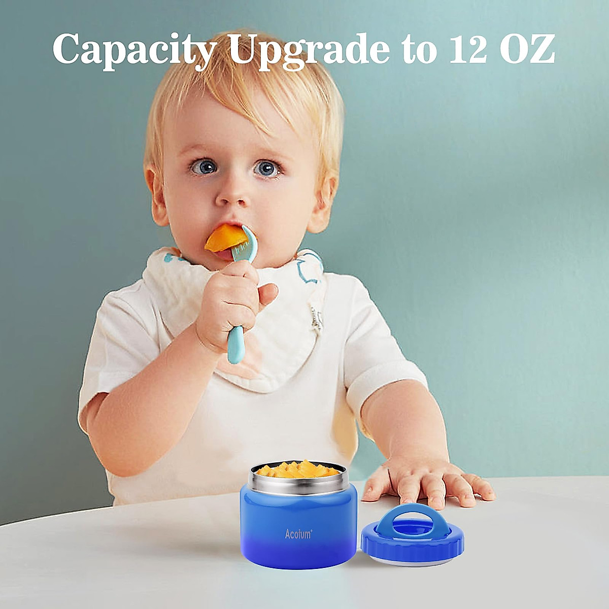 ACOTUM Insulated Thermo Food Jar for Kids - 12 Oz Capacity, Suitable for Hot & Cold Foods, Leak-Proof Vacuum Stainless Steel Design with Wide Mouth for Lunches, Soups and Travel(Blue)