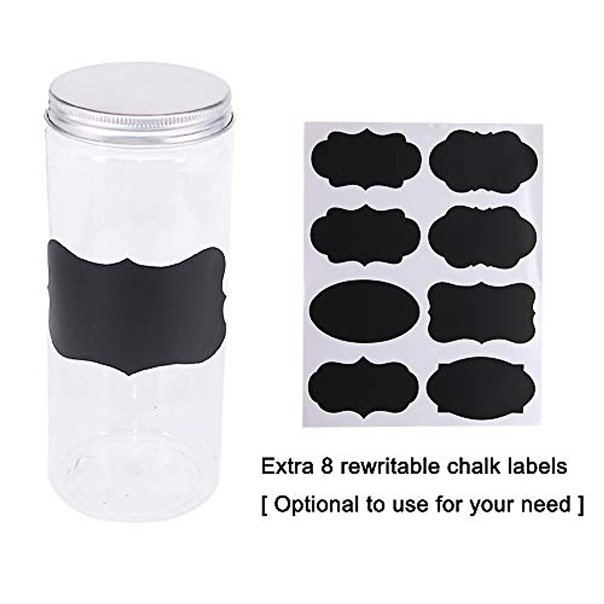 zmybcpack 8 Pack 20 oz (600 ml) Clear Straight Cylinders Plastic Storage Jars- Wide Opening Tubs with Aluminum Lids - BPA Free PET Container Home & Kitchen Storage of Dry Goods, Peanut, Candy