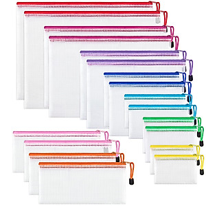 JARLINK 18 Pack 8 Sizes Zipper Mesh Pouch, Waterproof Zipper File Bags Document Pouch Multipurpose Travel Bags for Office Supplies Cosmetics Travel Accessories