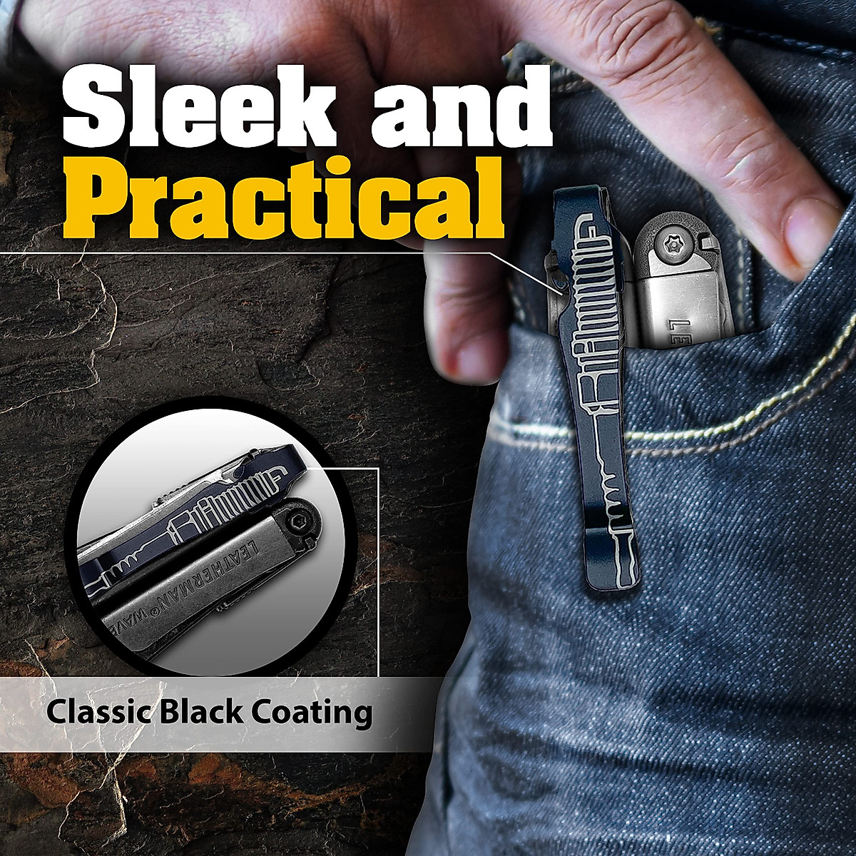 Donk! Pocket Clip for Leatherman Wave, Wave Plus+, Surge & Charge AL, ALX, Ti, XTi - Titanium TC4 - Custom Designs - Quick Release - Extra Carry Options ‘Sparka’