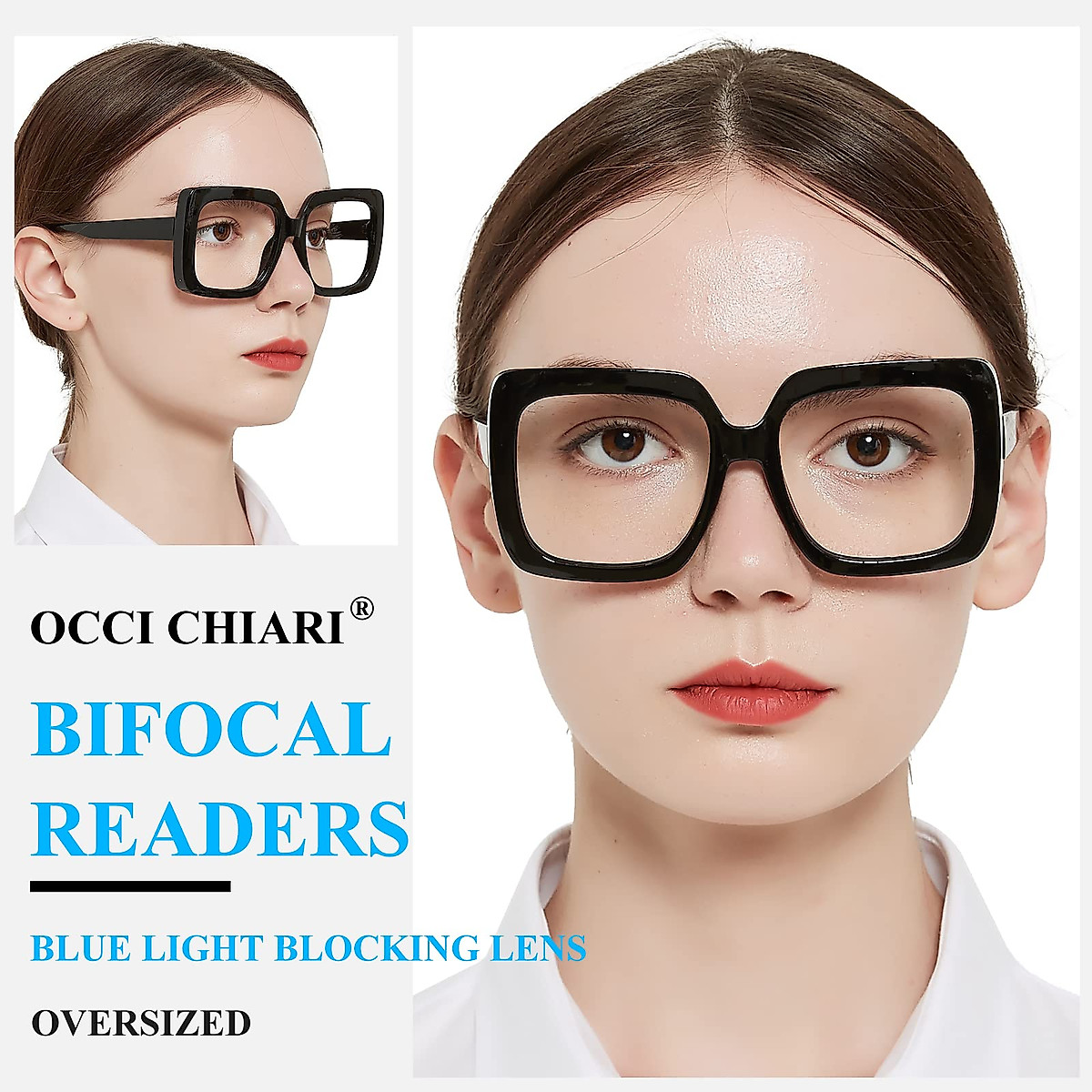OCCI CHIARI Oversized Reading Glasses for Women 2.5 Bifocal Readers with Blue Light 1.0 1.25 1.5 1.75 2.0 2.25 2.5 2.75 3.0 3.5 (Black,2.50)