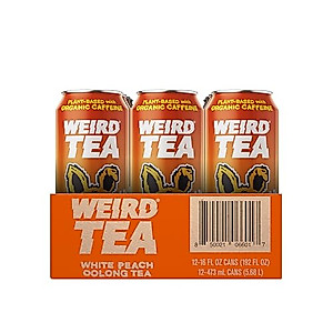 Drink Weird - Weird Tea, White Peach Oolong Tea, Certified Organic Functional Iced Tea with 160mg of Natural Caffeine, 12 Pack of 16oz Cans
