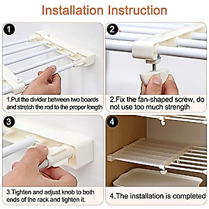 Estink Closet Tension Shelf, Adjustable Telescopic Storage Rack Cupboard Wardrobe Closet Divider Partition Shelf DIY Divider Separator for Kitchen Cupboard Bedroom Bathroom Cabinet Wardrobe, White