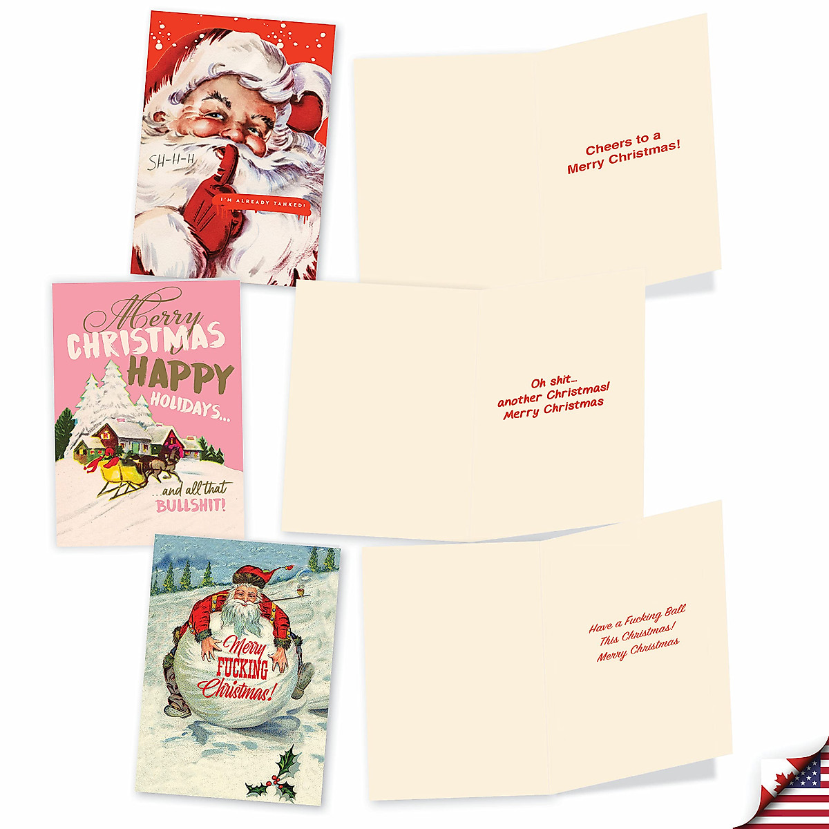 The Best Card Company Variety Pack of 10 Christmas Greeting Cards with Envelopes, Humor Holiday Assortment for Men and Women (10 Designs, 1 Each) Very Merry O+D AC6712XSG-B1x10