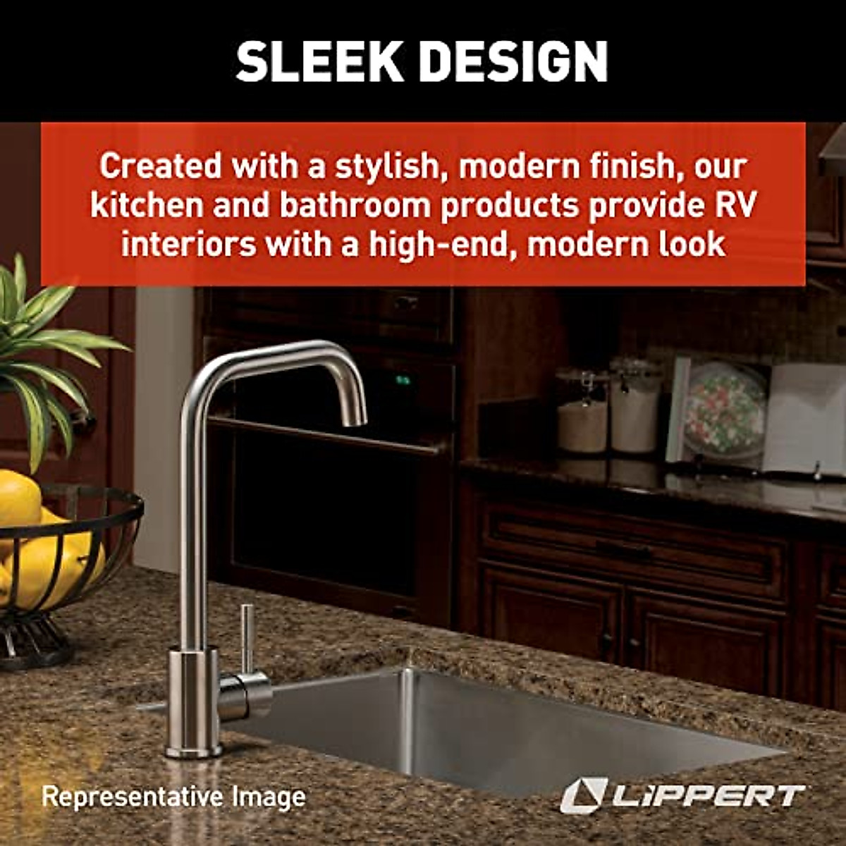 Lippert Components Flow Max Square Gooseneck Kitchen Faucet for RVs and Residential