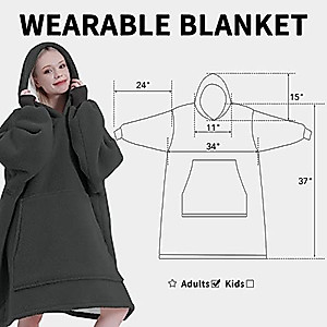 Easy-Going Oversized Wearable Blankets Hoodie for Women and Men, Double Layered Sherpa Blanket Sweatshirt, Adults, Dark Gray