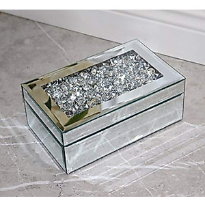 Qmdecor Luxury Silver Crushed Diamond Glass Mirrored Jewelry Box Organizer Storage Jewelry Box For Women
