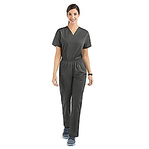 Strictly Scrubs Women’s Scrub Set – Includes V-Neck Top and Elastic Pant (Medium, Pewter)