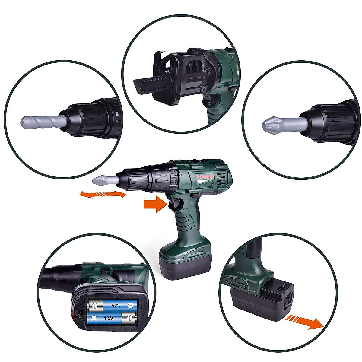 35PCS Kids Tool Set, Including Electronic Cordless Drill, Pretend Play Toy Tool Accessories and a Sturdy Tool Bag