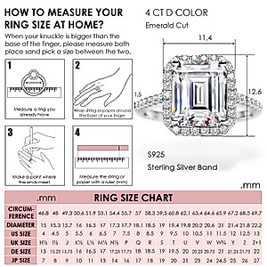 Michooyel S925 4.0ct Emerald Cut Engagement Ring for Women Diamond Halo Promise Ring Cubic Zirconia Sterling Silver Wedding Band Ring for Women
