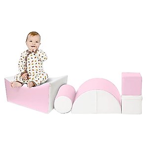 Wonder Space Climb and Crawl Soft Foam Play Set, Indoor Room Preschool Corner Baby Stage Slide Activity Play Structure, Motor Skills Early Development Gym Toy for Toddlers (Pink, Medium Size, 5pcs)