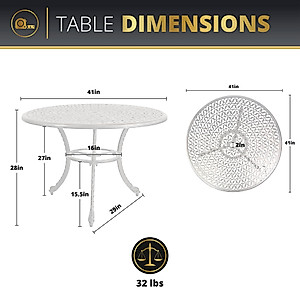 Kinger Home Harmon 5-Piece Cast Aluminum Outdoor Dining Set for 4 with Cushions - Elegant Round Patio Table and Chairs with Umbrella Hole, Bronze