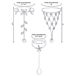 Hicarer 6 Pieces Foot Jewelry Barefoot Sandals for Women Rhinestone Anklets Bohemian Foot Chain for Beach Wedding Valentine's Day