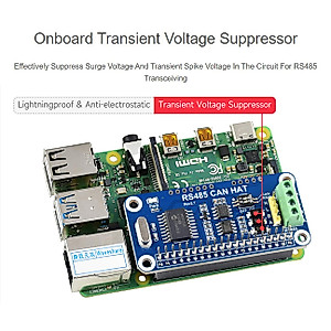for Raspberry Pi,RS485 CAN HAT for Pi 4B/3B+/3B/2B/B+/A+/Zero/Zero W/WH/ 2W/2WH,RS485 CAN HAT Long-Distance Communication via RS485/CAN Functions MCP2515 CAN Controller SPI Interface
