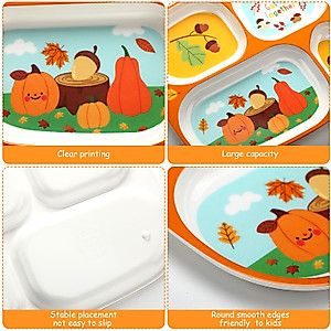Suttmin 8 Pcs Fall Thanksgiving Kids Divided Plates Fall Plates Dinnerware Set for Kids Bulk Plastic Thanksgiving Themed Serving Dishes Pumpkin Turkey Sunflower Pine Nut Self-Feeding Dishwasher Safe